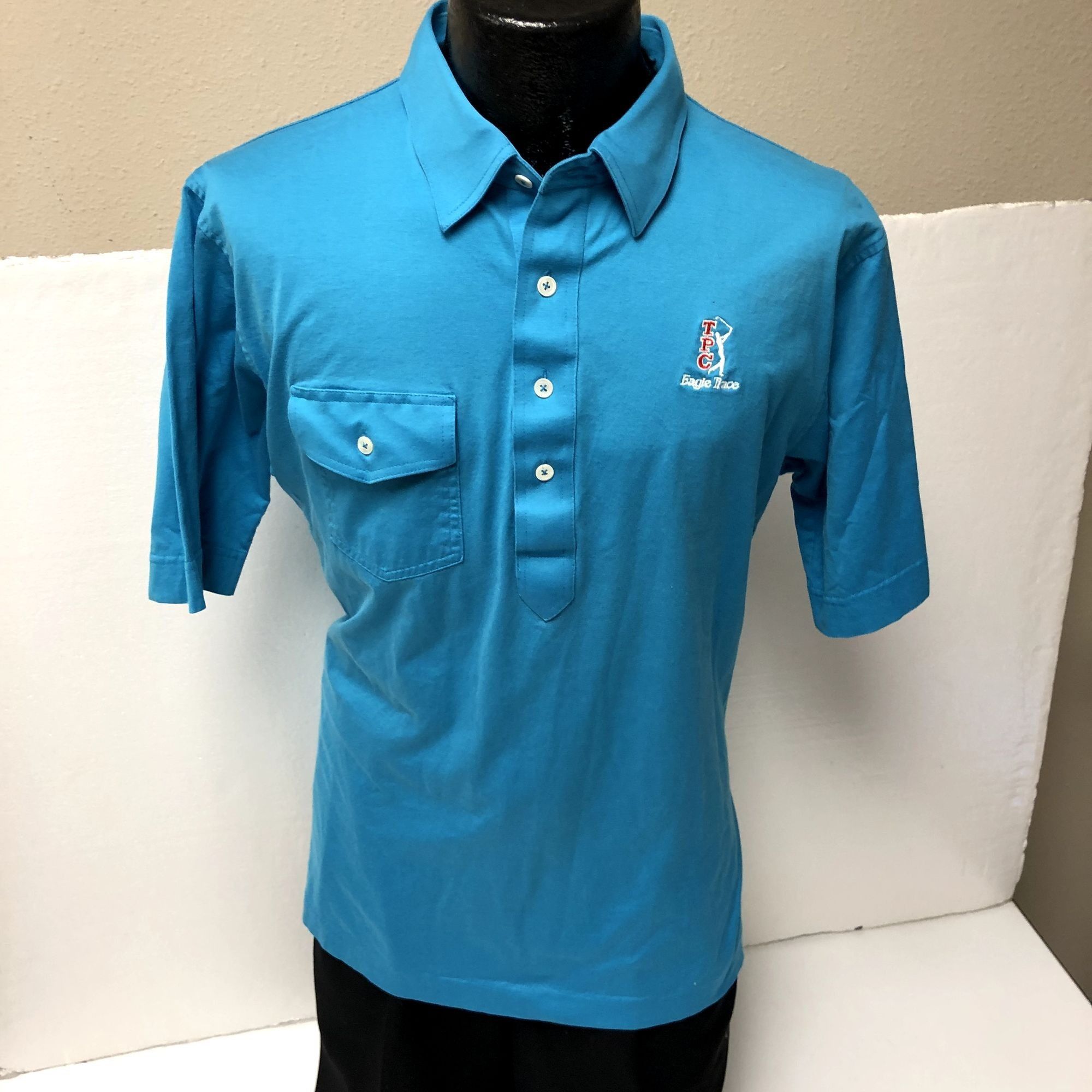 Unkwn Vtg 80's Aureus Men Aqua Blue TPC Polo EAGLE TRACE Golf CLUB ...