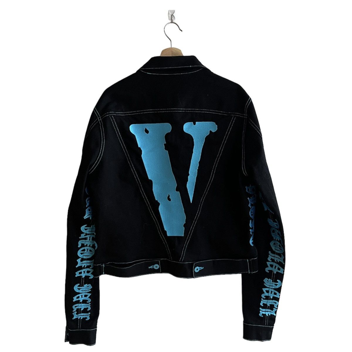 Vlone VLONE FRIENDS OLD ENGLISH DENIM JACKET - SKY BLUE | Grailed