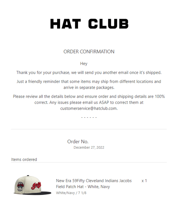 New Era 7 1/8 Hatclub Script Cleveland Indians Jacobs Field Season ...