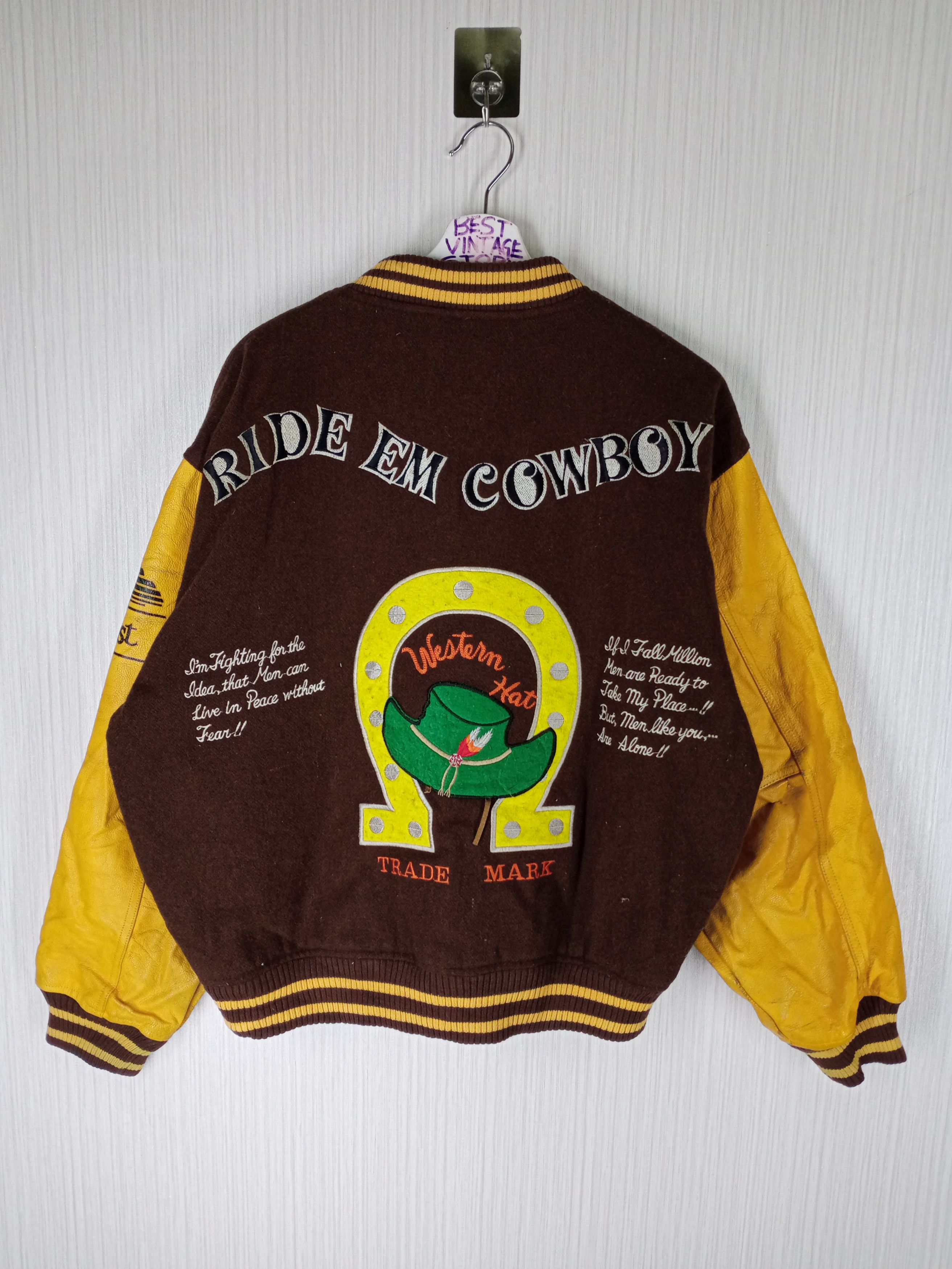 Movie × Varsity Jacket × Vintage Vintage Ride Em Cowboy Varsity Jacket ...