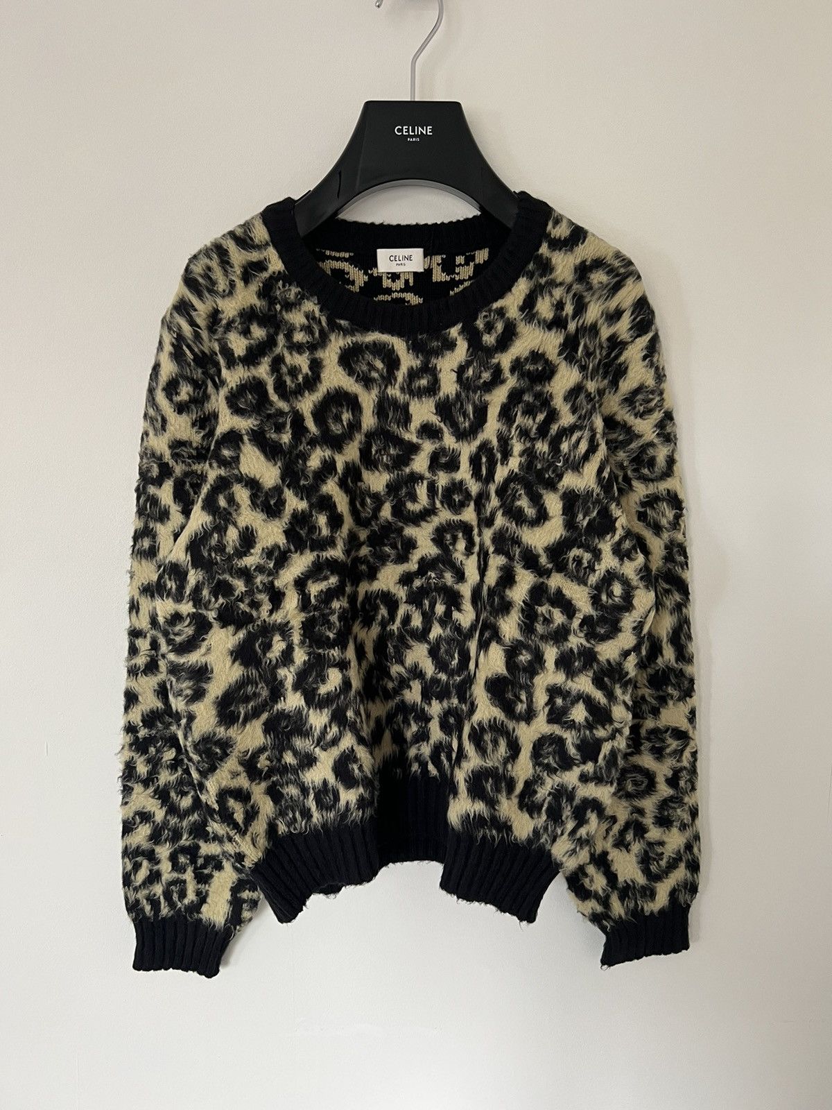 Celine × Hedi Slimane Celine mohair sweater leopard print | Grailed