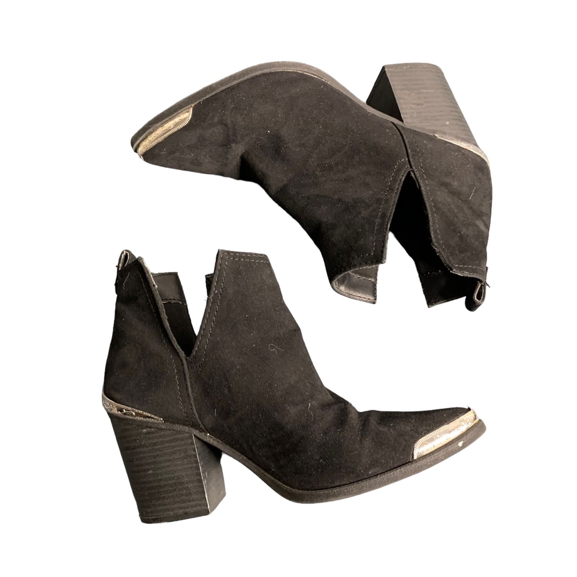 Mossimo Mossimo Faux Suede Heeled Booties 6 Black Silver Tips Side C ...