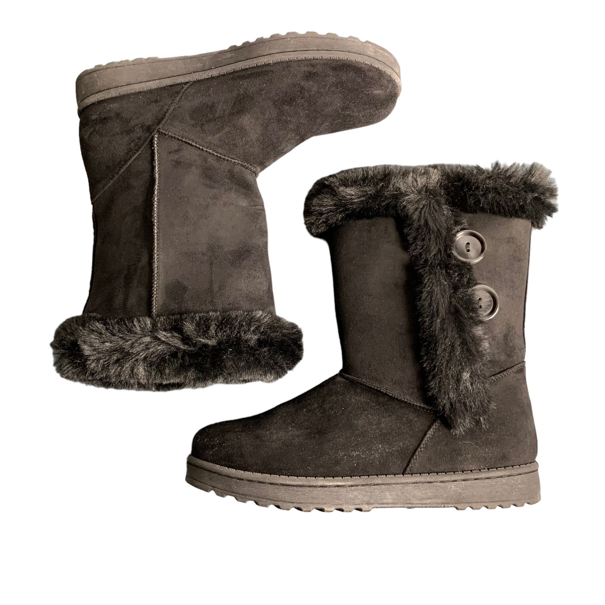 Other SO Abigail Faux Fur Winter Boots 10 Black Slip On Button Det ...