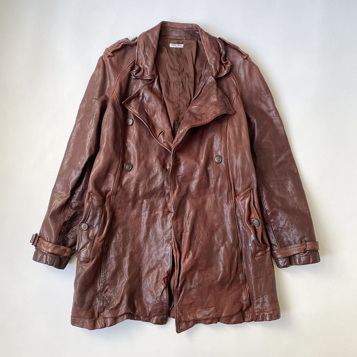 Miu Miu × Prada Early 2000s Leather Overcoat | Grailed