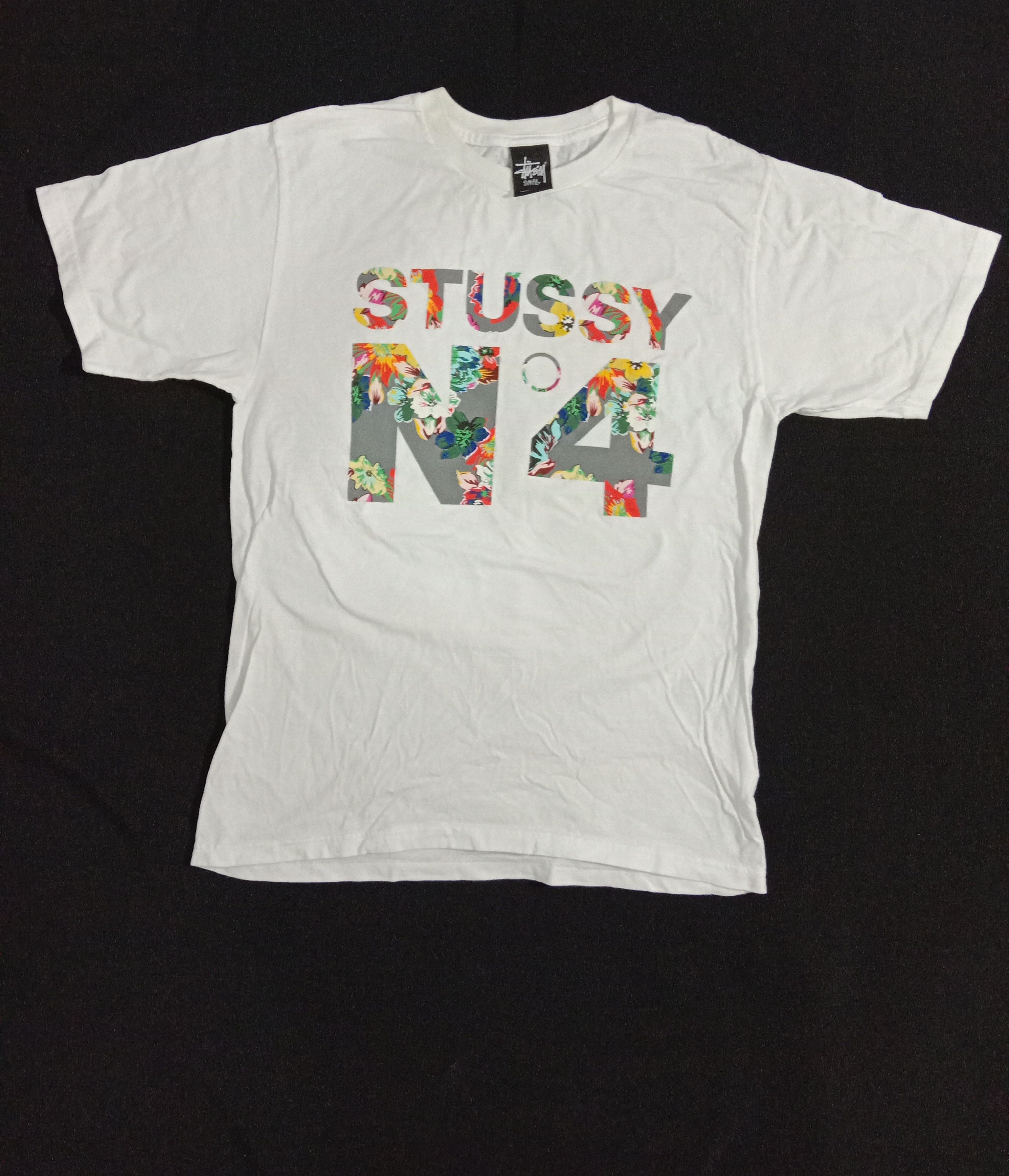 Streetwear × Stussy × Vintage STUSSY No 4 Big Logo Flora Spell Out Unisex Tee | Grailed