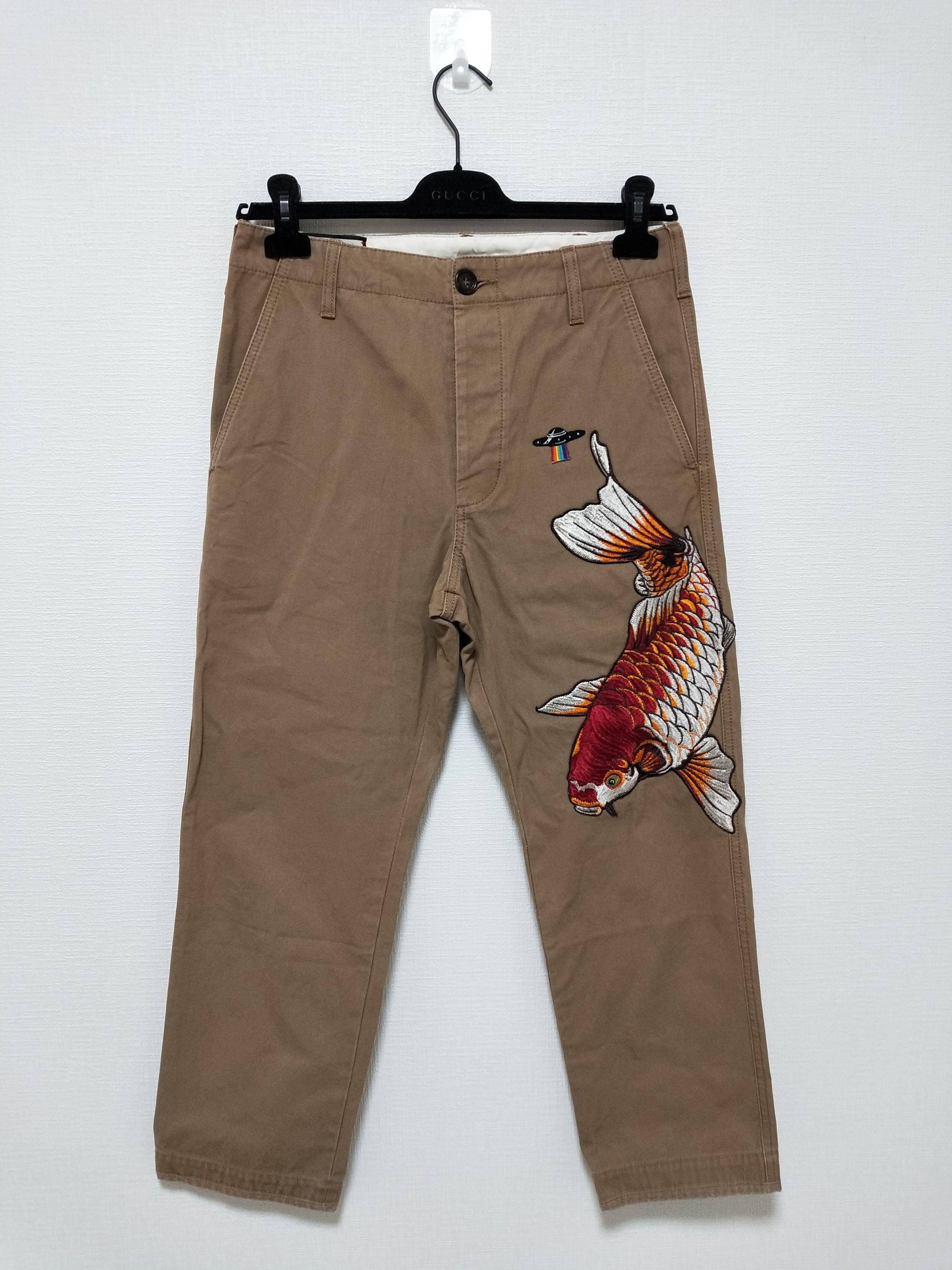 Gucci 'Koi Fish' Embroidered Khaki Pants | Grailed