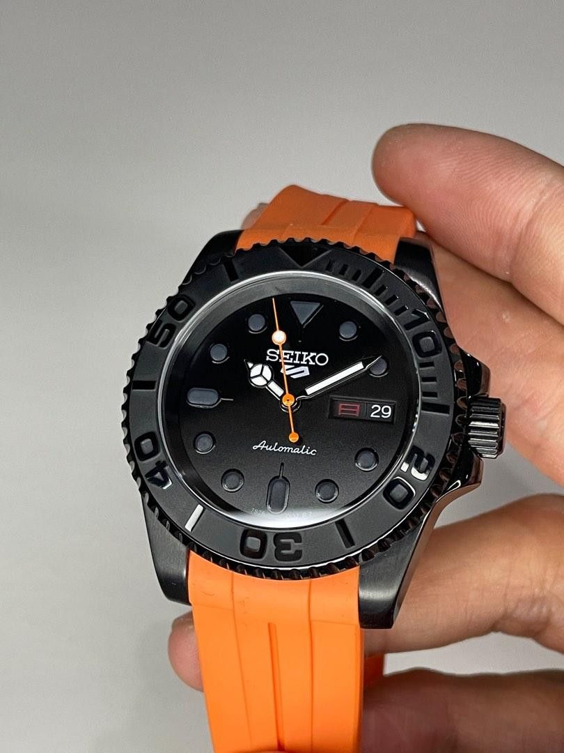 Custom RARE Seiko Mod Custom Watch Mod Orange Black Submariner 42MM ...