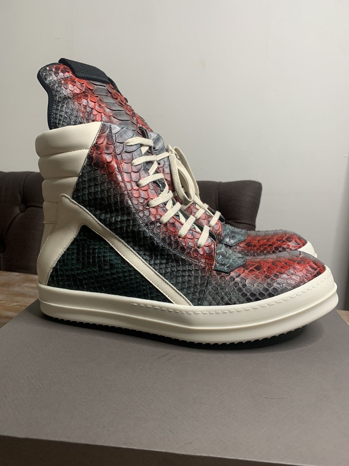 Rick Owens RARE PYTHON LEATHER GEOBASKETS!!! EU45 | Grailed
