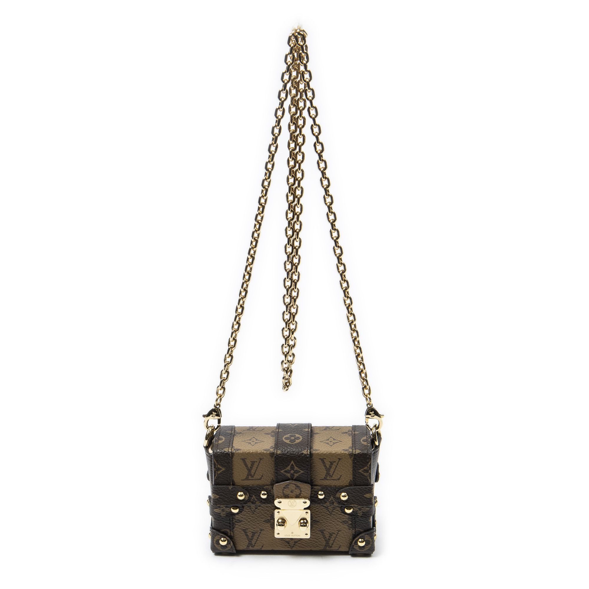 Louis Vuitton Essential Trunk Chain Crossbody in Brown Reverse Monogram ...