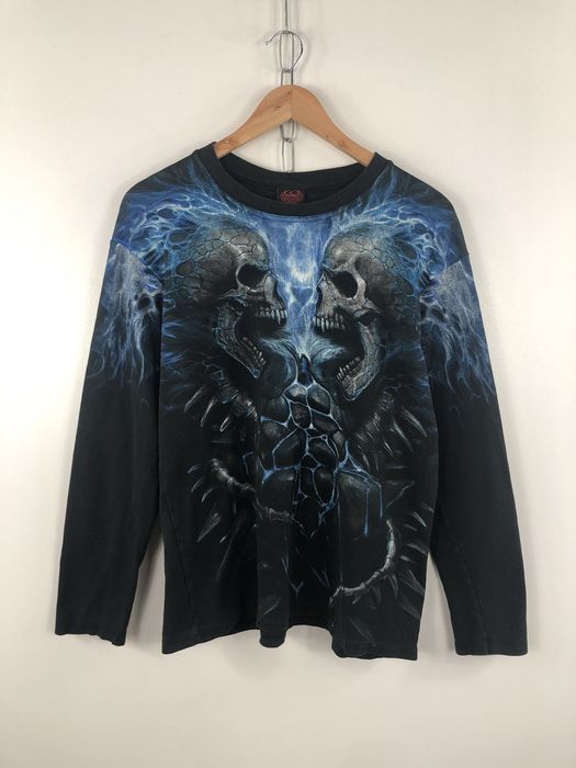 Vintage Vintage Skeleton Long Sleeve Overprint 90s Skull Logo Gothic ...