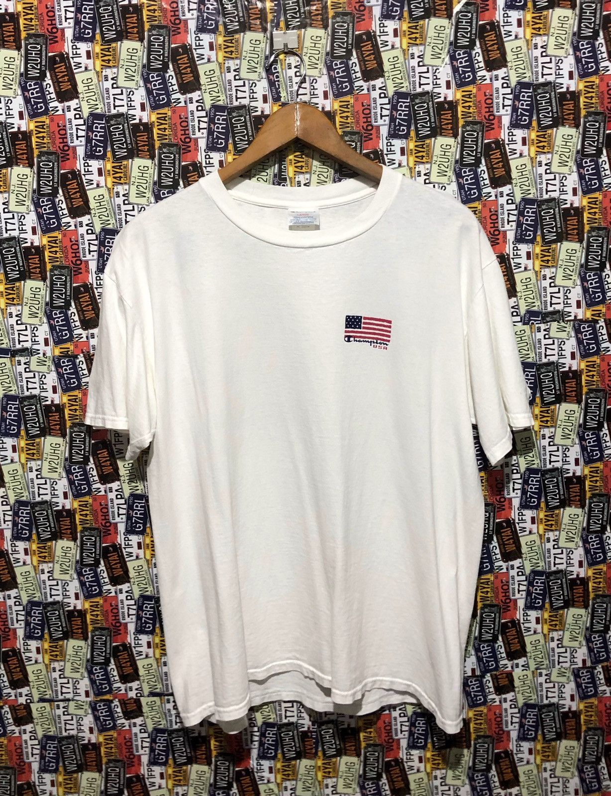 Champion × Vintage Champion Design Big American Flag Hip Hop Style T ...
