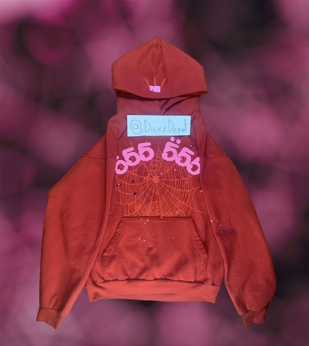 Streetwear Sp5der Worldwide Red Angel Number 555 Hoodie | Grailed