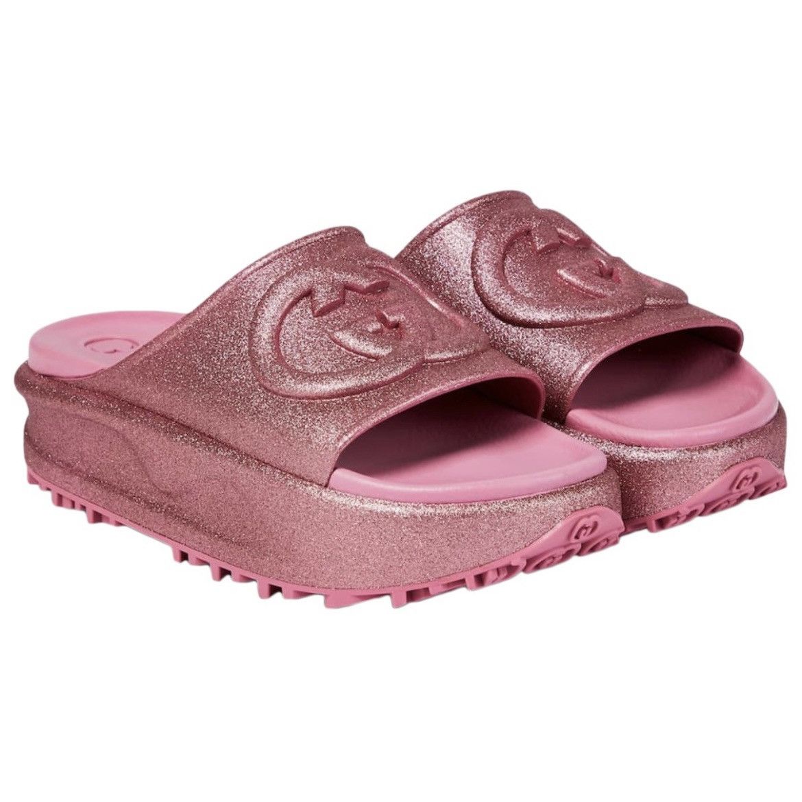 Gucci Miami GG logo metallic rubber platform slides sandals | Grailed