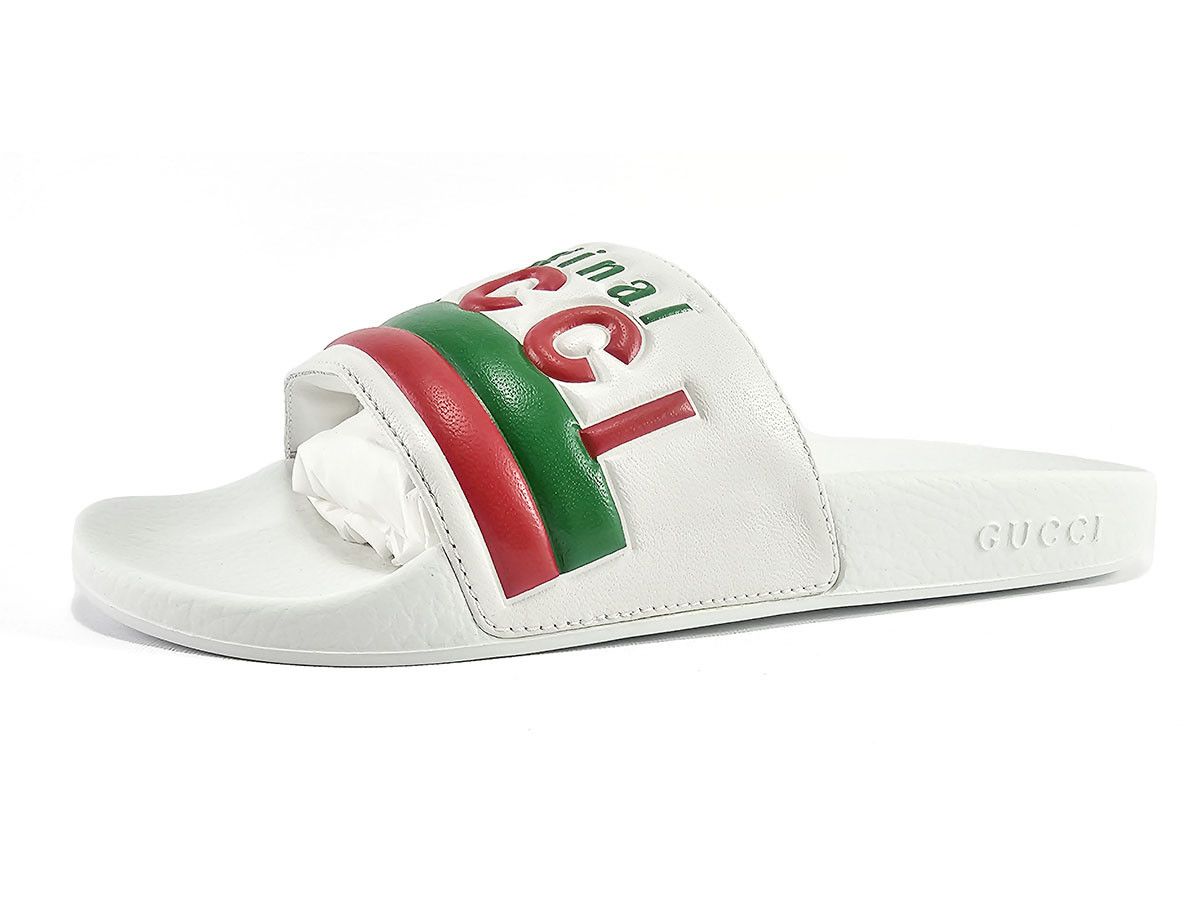 Gucci GUCCI 'Original Gucci' White Leather Pool Slides 40 US 10 | Grailed