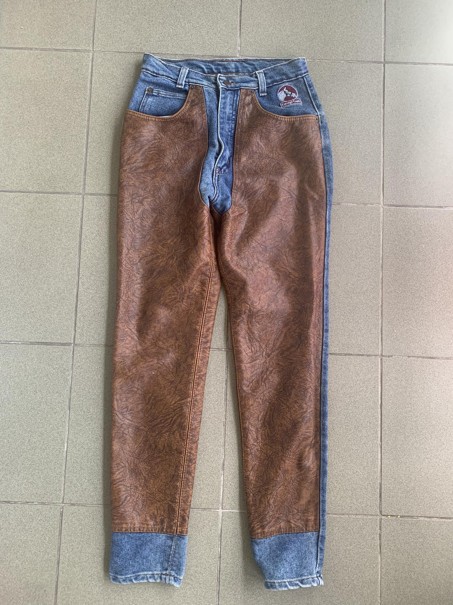 Vintage Cottage craft denim & leather pants | Grailed
