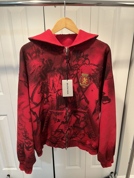 Balenciaga Balenciaga Skater Red Gaffer Graffiti Zip-Up Hoodie | Grailed