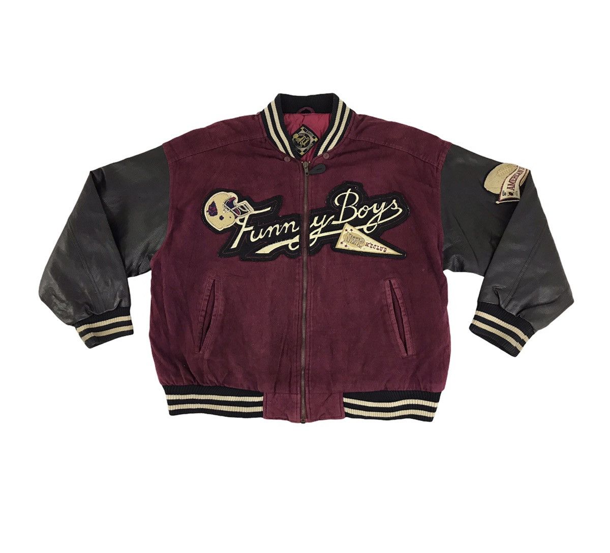 Varsity Jacket × Vintage 90s Keiz Newspaper Funny Boys Club Wool ...