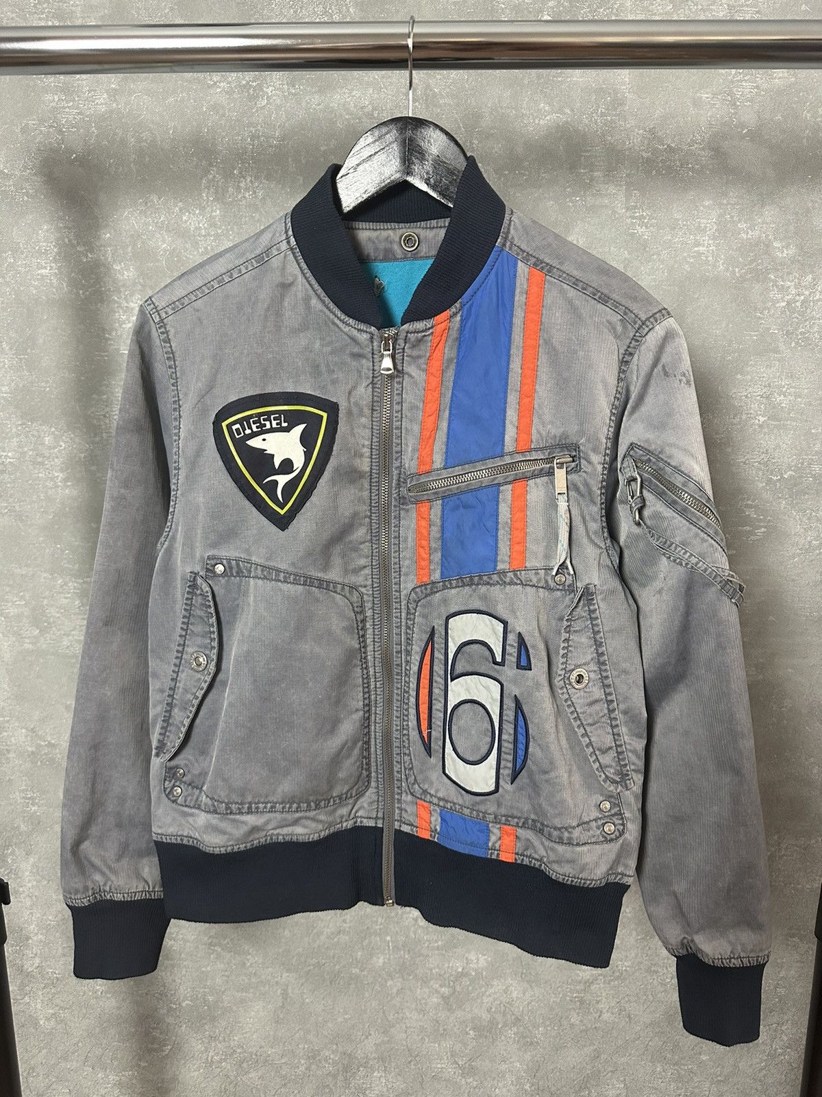 Diesel Diesel Vintage Washed Grey Bondage Cropped Bomber Jacket | Grailed