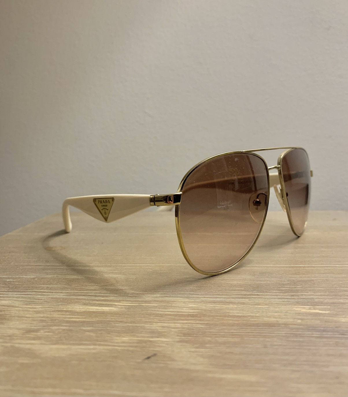 Prada Last Drop Vintage Gold Gradient Tint Aviator Sunglasses Grailed