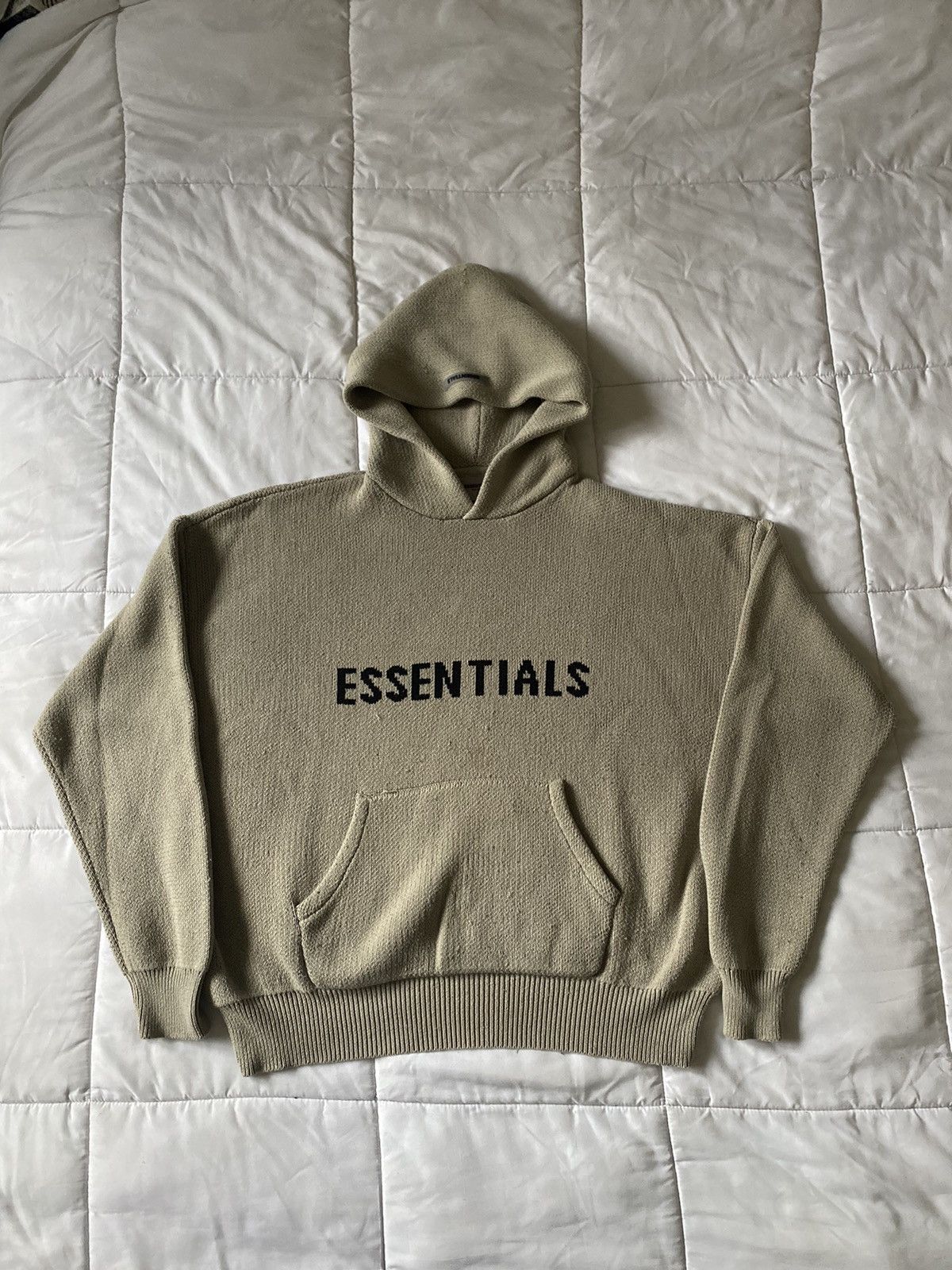 Fear of God Essentials Knitted Fear of God Sweater Hoodie in Sage | Grailed