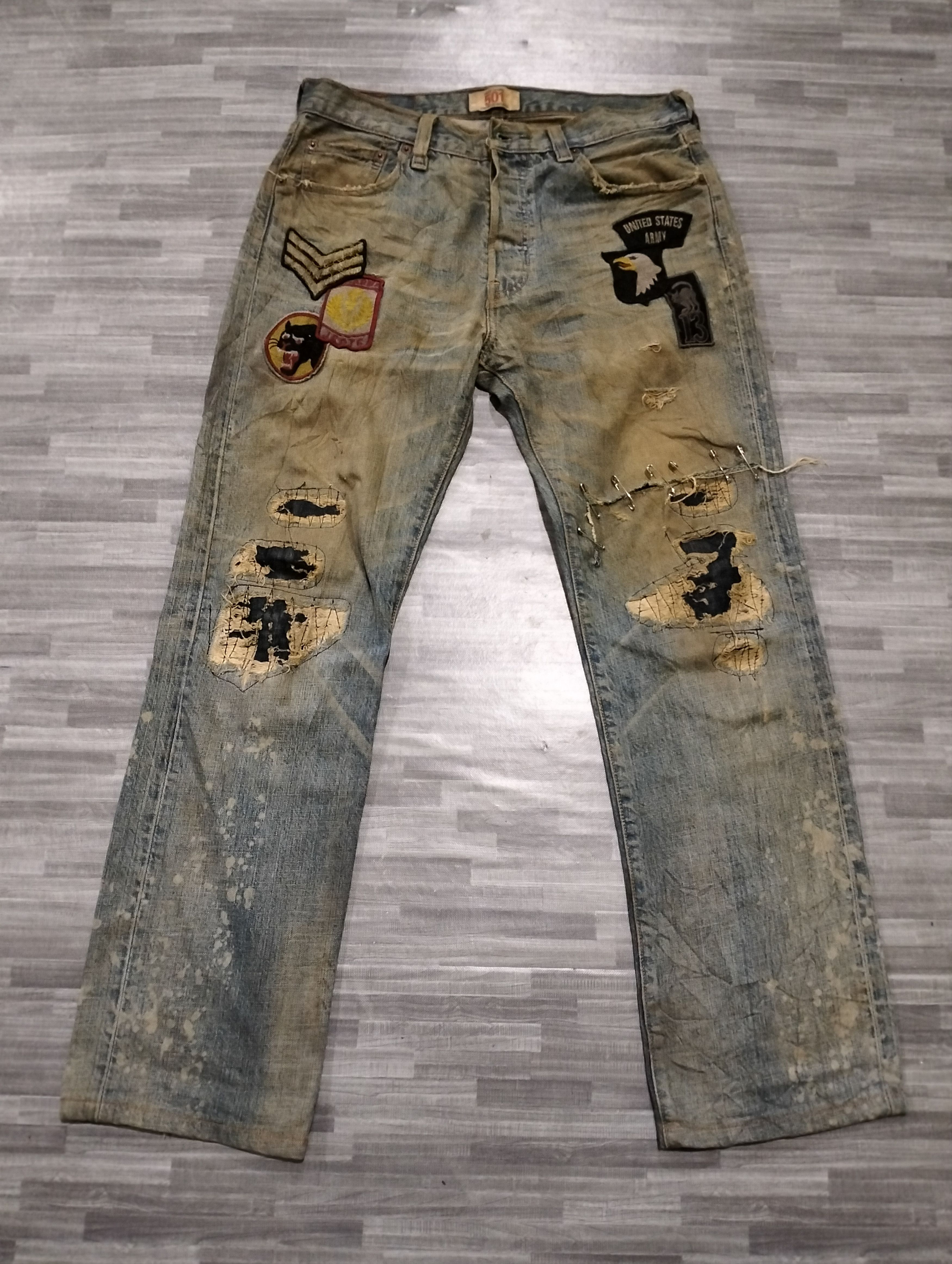 Custom × Distressed Denim × Levi's Levi's 501 Custom Patch Distressed ...