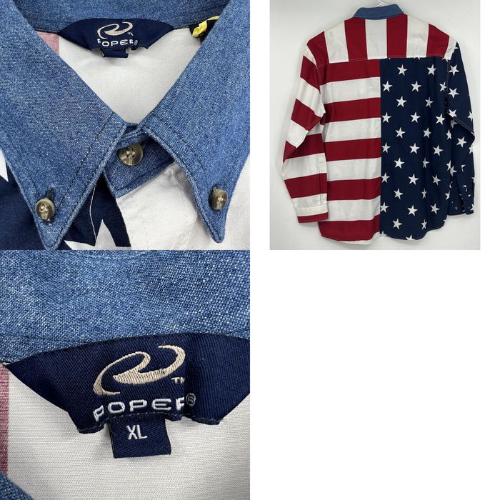 Roper Roper American Flag Red White Blue Denim Collar Western Shirt XL ...