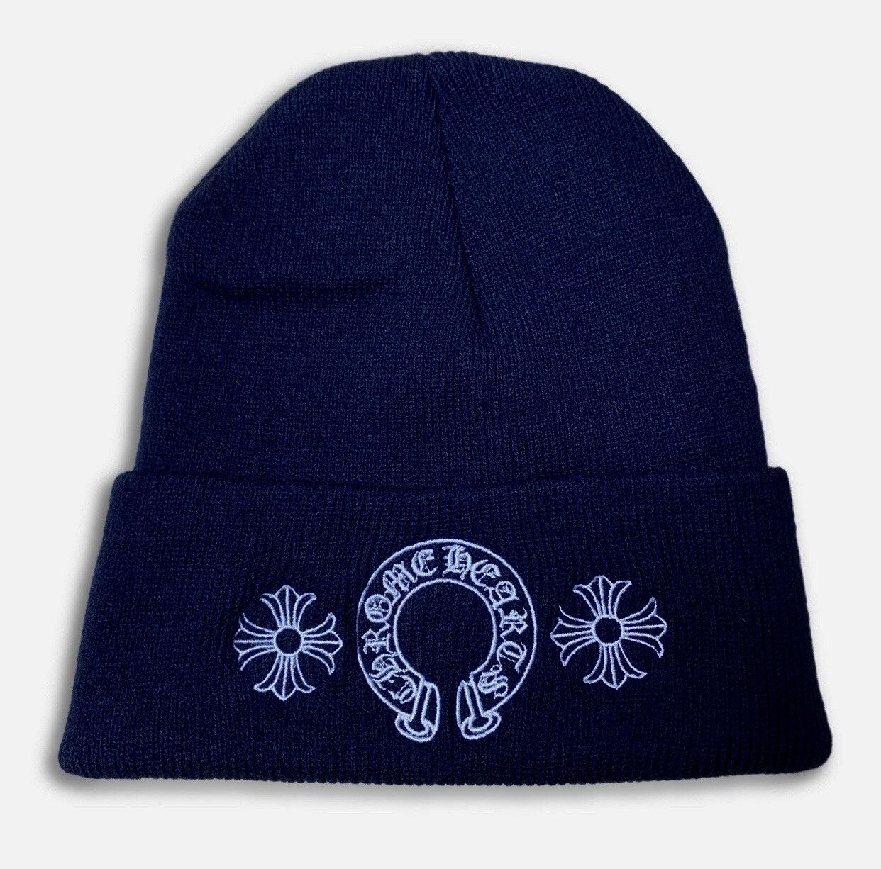 Chrome Hearts Chrome Hearts Cross and Horseshoe Script Wool Beanie Hats ...