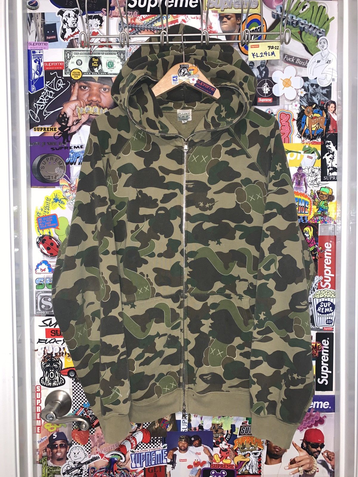 Bape Bape x Kaws Bendy Camo Hoodie Olive Green Large 2005 RARE L | Grailed