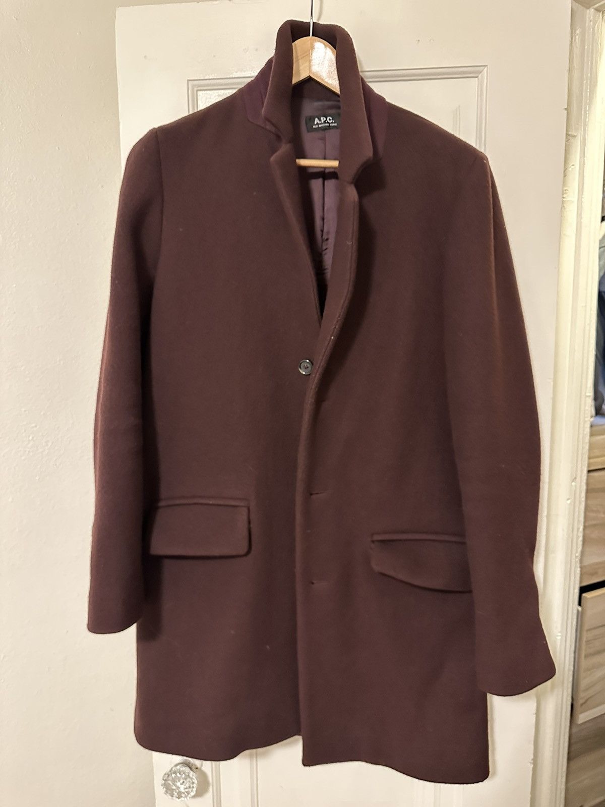A.P.C. APC Maroon wool overcoat | Grailed