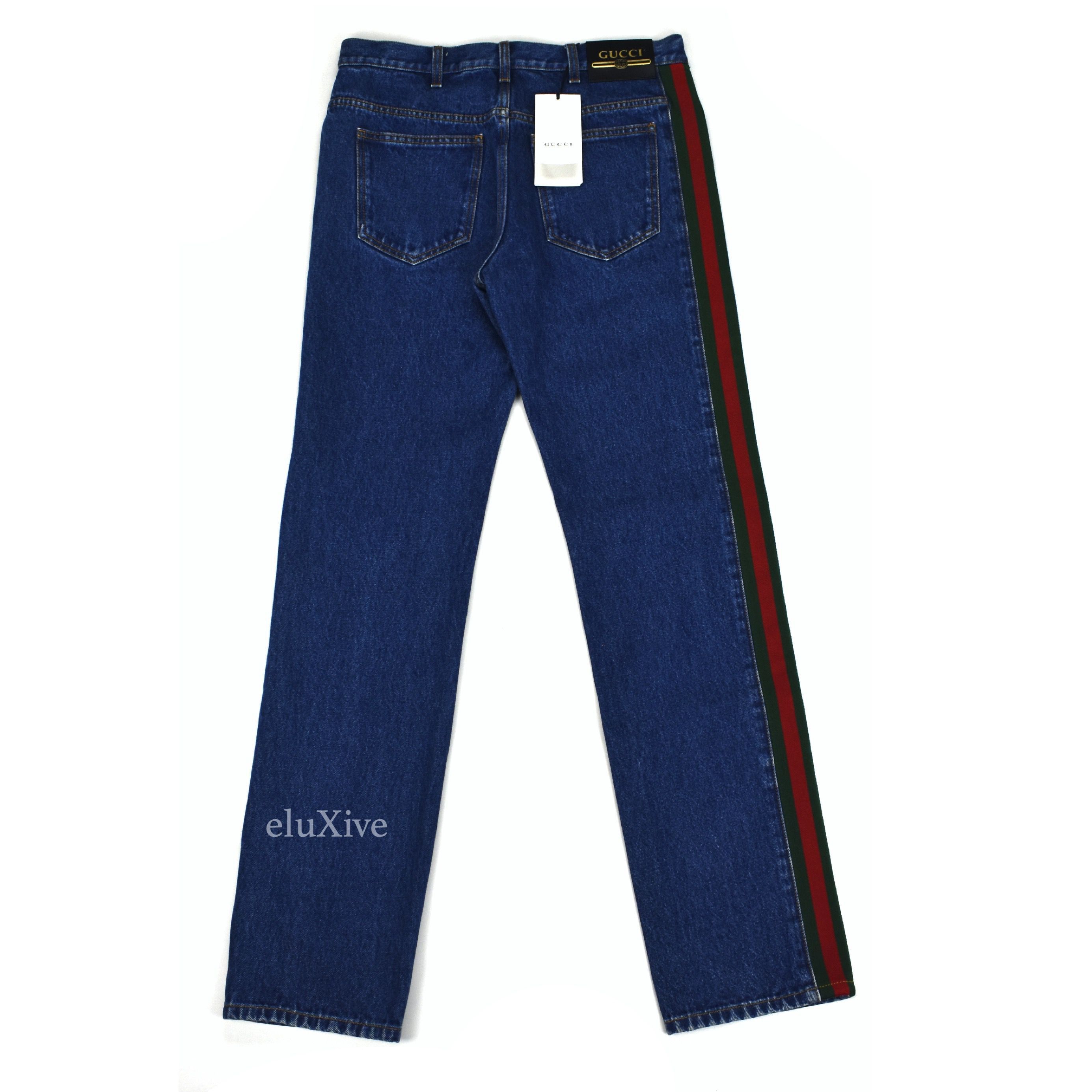Gucci Gucci Marble Wash Web Stripe Logo Denim Jeans NWT | Grailed