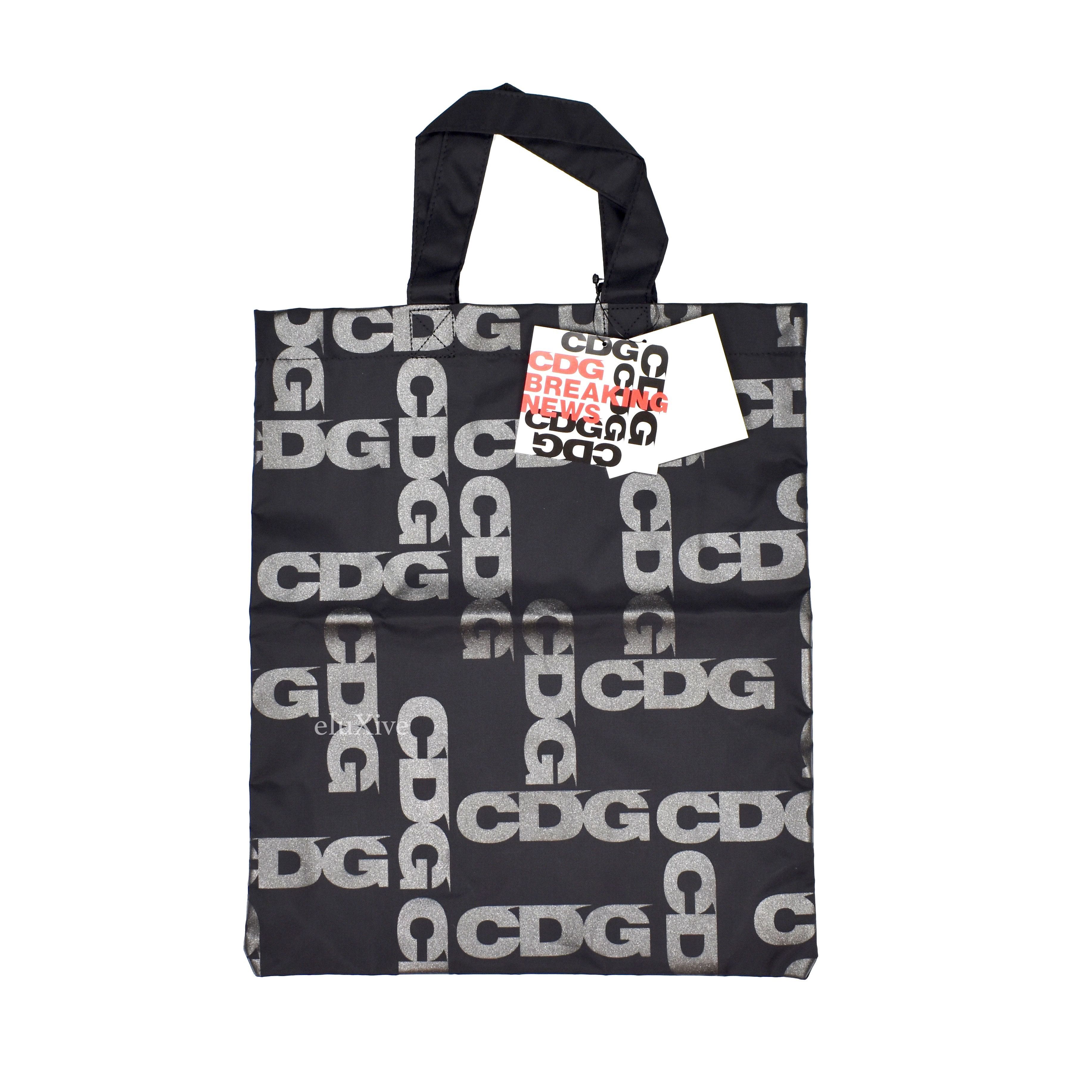 Comme des Garcons CDG Breaking News Metallic Logo Tote Bag Black | Grailed