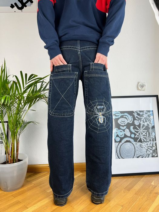 Japanese Brand Opium embroidered spider web jeans y2k double knee pants ...
