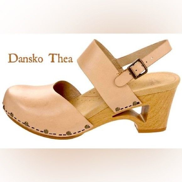 Dansko Dansko Thea Beige Leather Wood Sole Clogs | Grailed