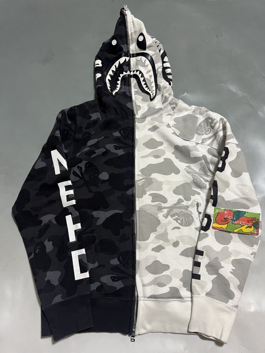 Bape BAPE shark NEIGHBORHOOD full zip hoodie black/White camo | Grailed