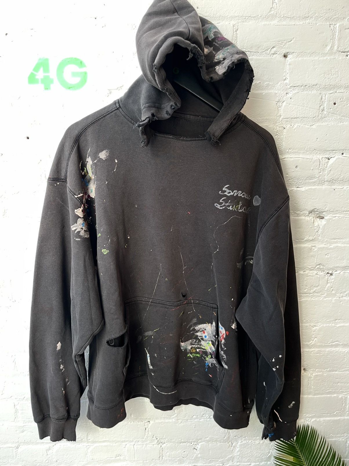 Vintage Vintage THRASHED BLACK BLANK HOODIE PAINT FADE 4GSELLER | Grailed
