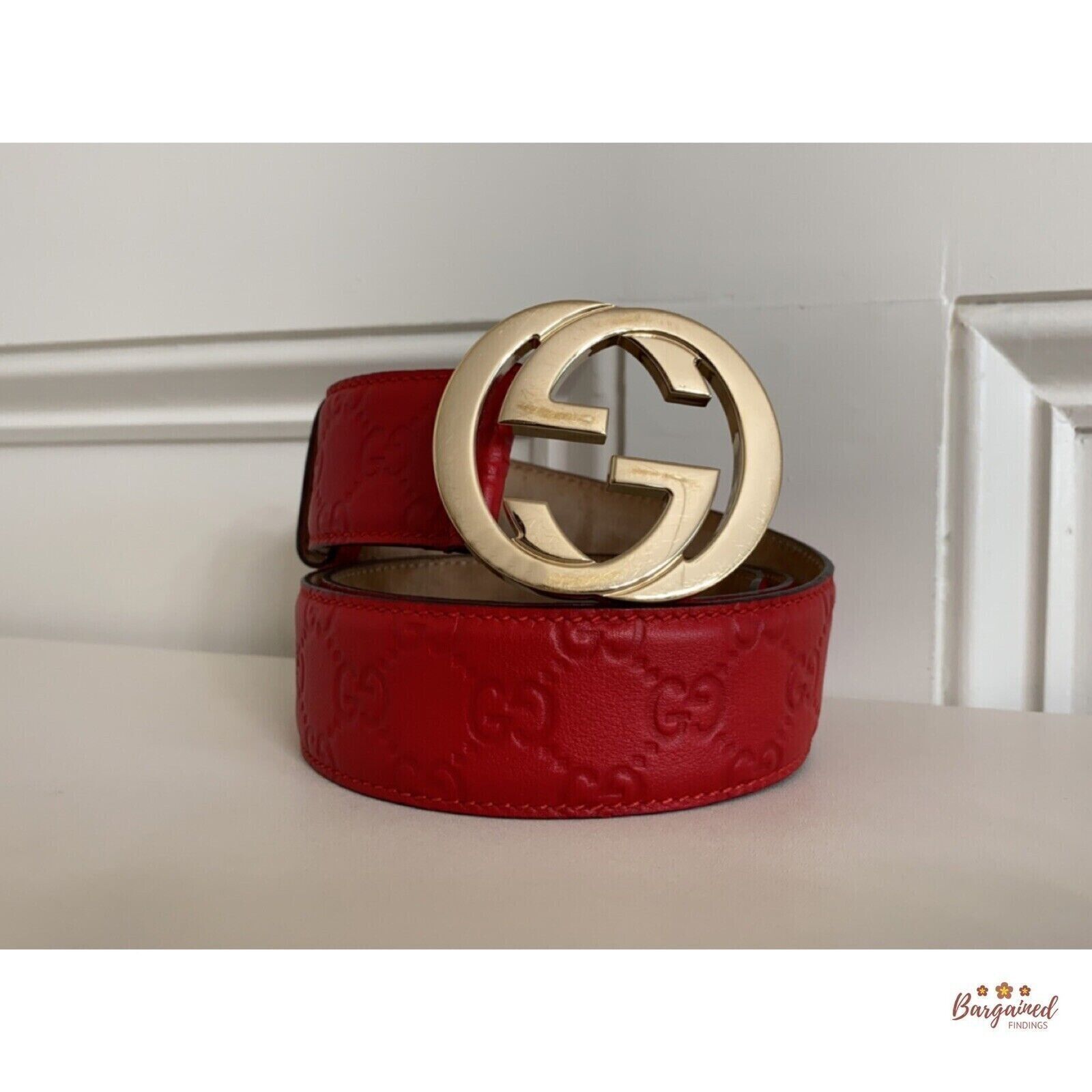 Gucci GUCCI Red Guccissima Leather Gold Interlocking G Buckle Belt ...