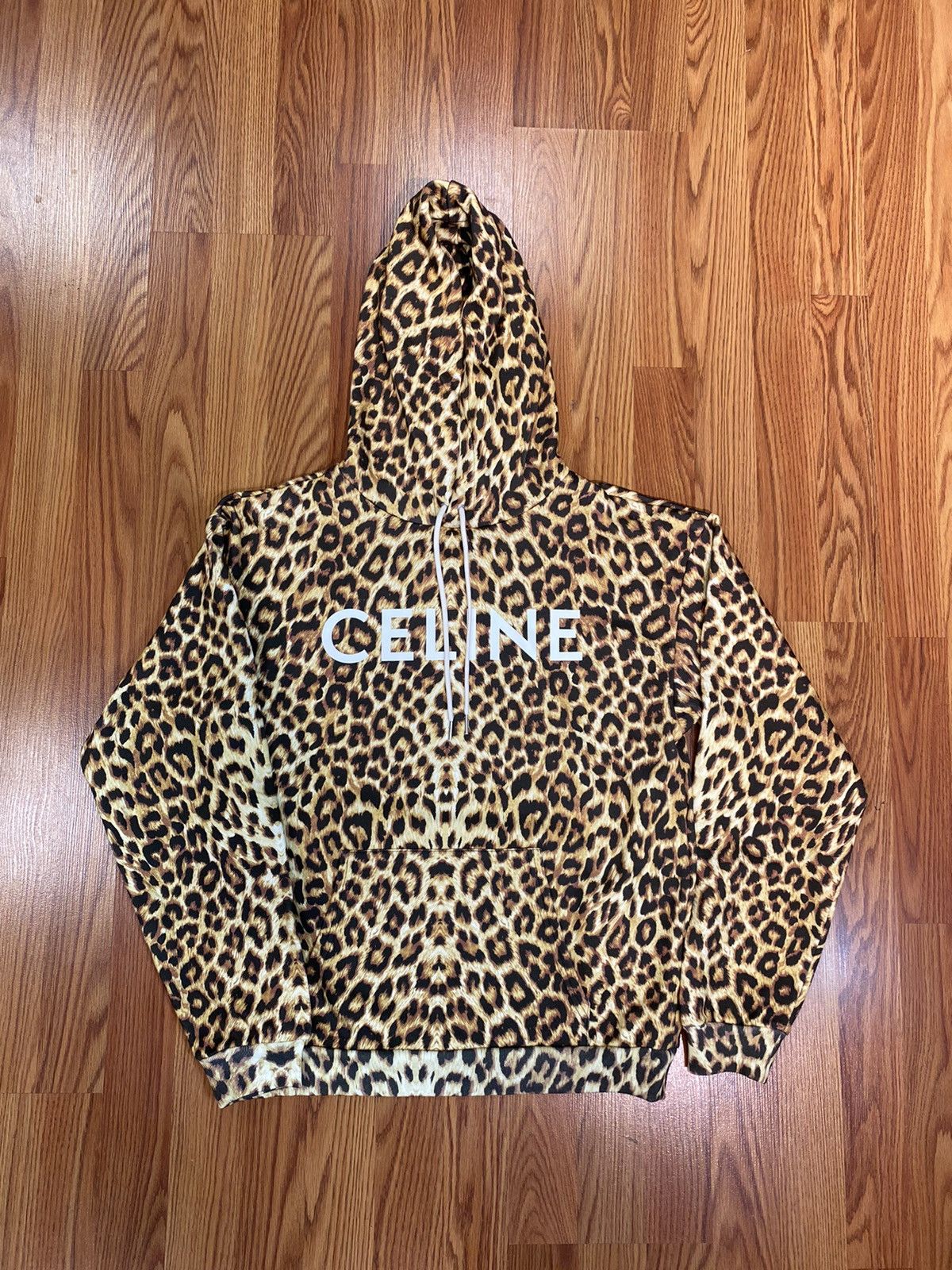 Celine Celine Leopard Print Logo Pullover Hoodie | Grailed