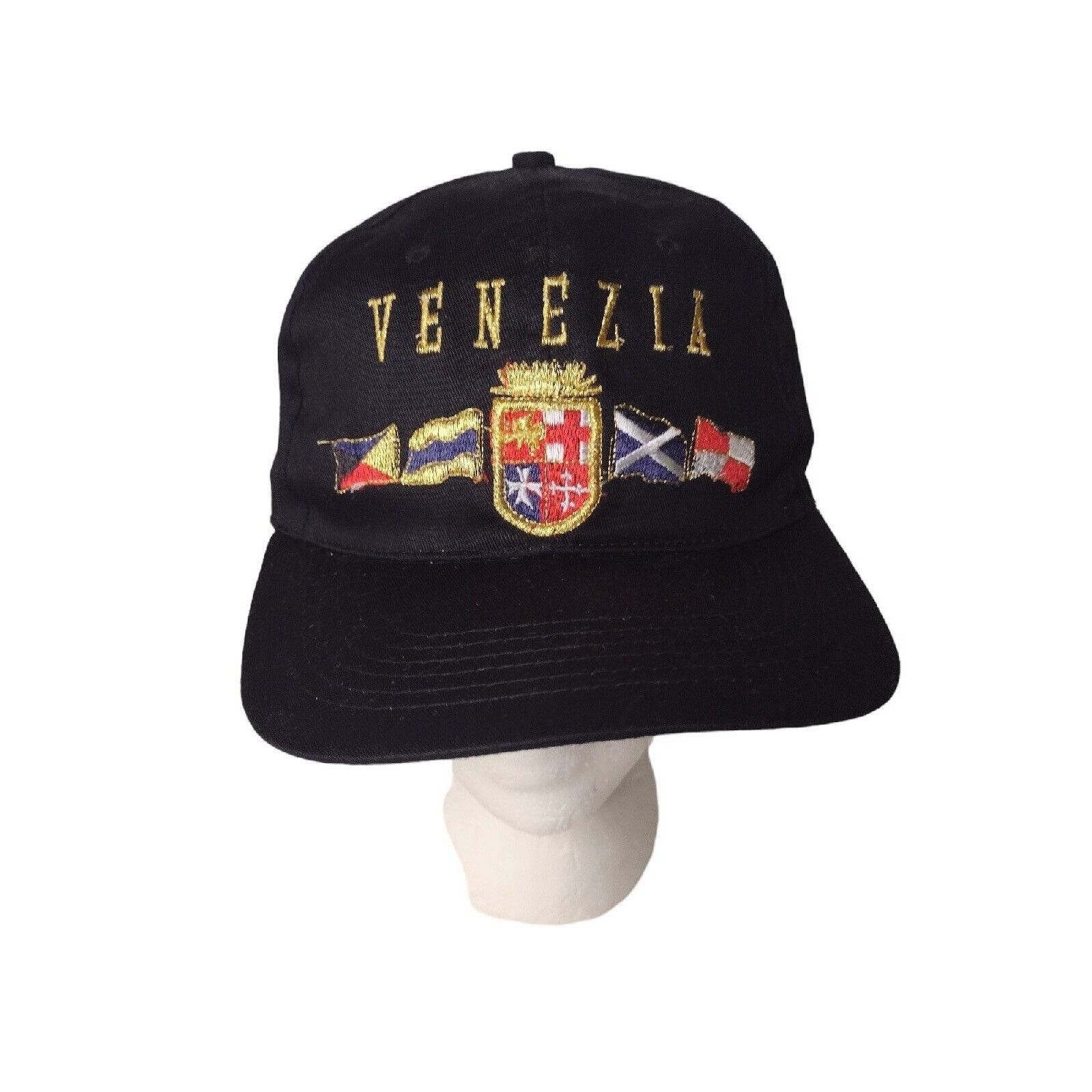 Vintage Venezia Mens Snapback Hat Cap Flat Bill Black Embroidered Cr ...
