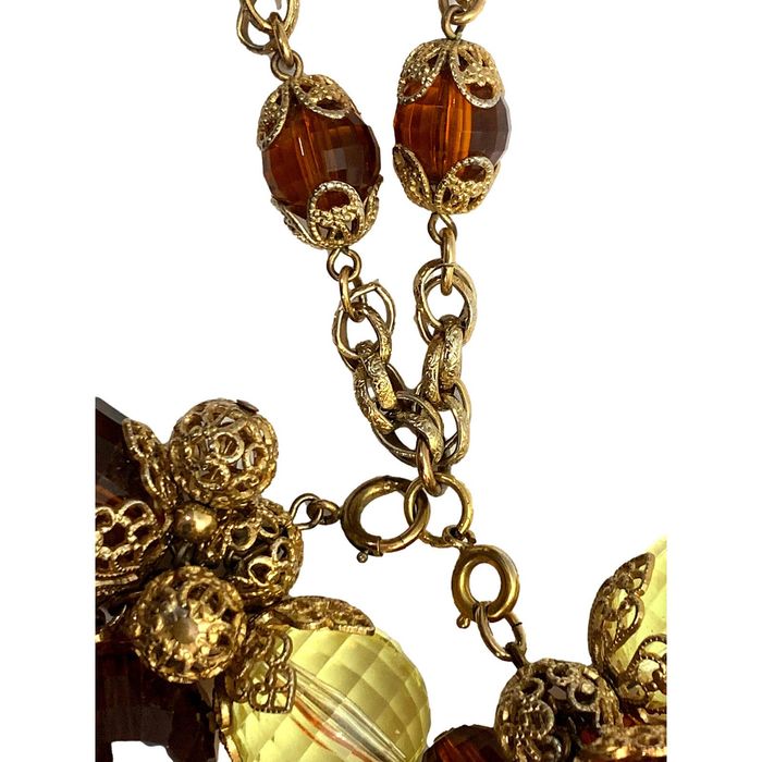 Vintage 60s Mid Century Ornate Gold & Lucite Cluster Bead Necklace ...
