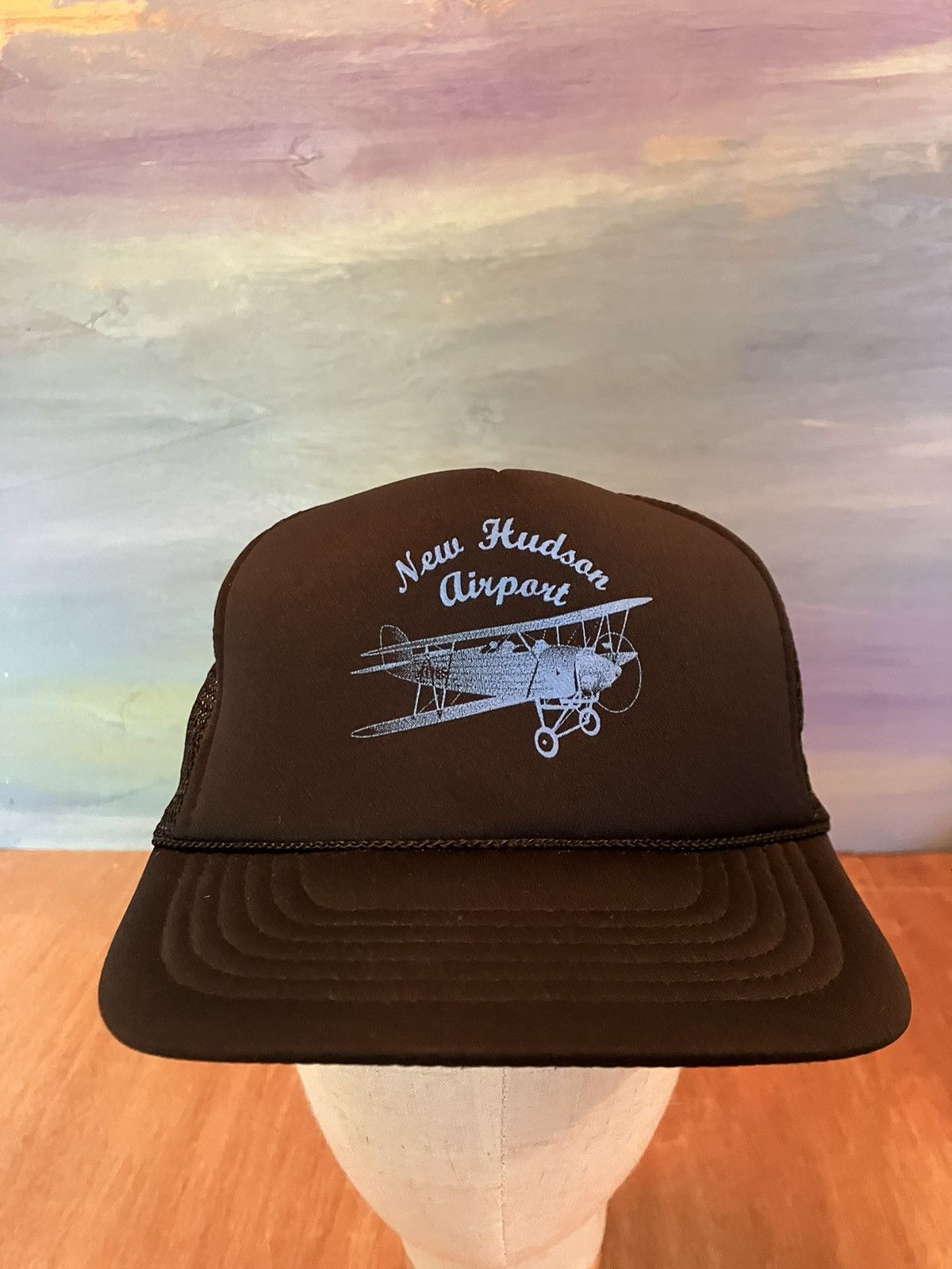 Vintage 90s Vintage Trucker Hat New Hudson Airport Biplane Aviation ...