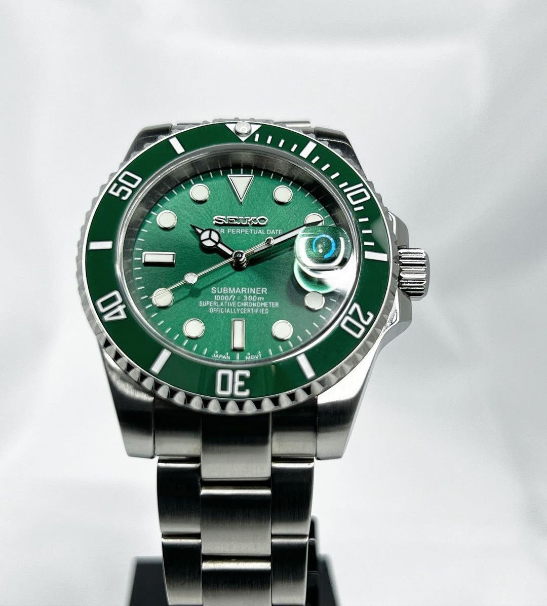 Custom Seiko Watch Custom Mod Green Hulk Submariner Automatic 40MM ...