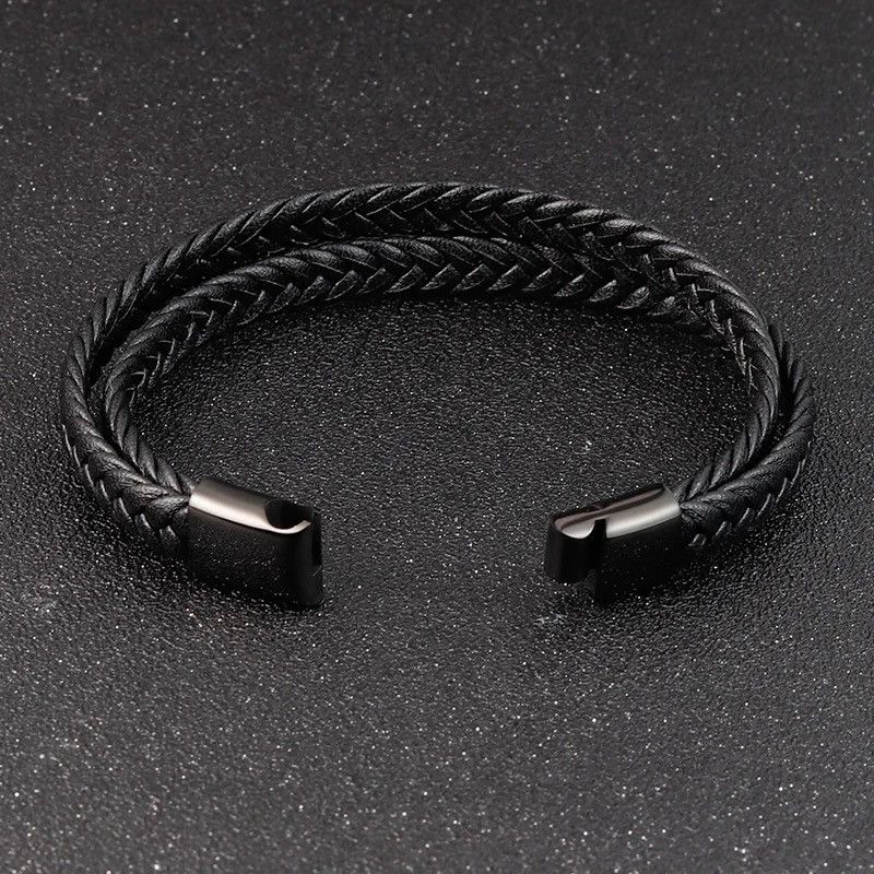 Rock Band Men Jewelry Popular Black Color Genuine Leather Bracelet ...