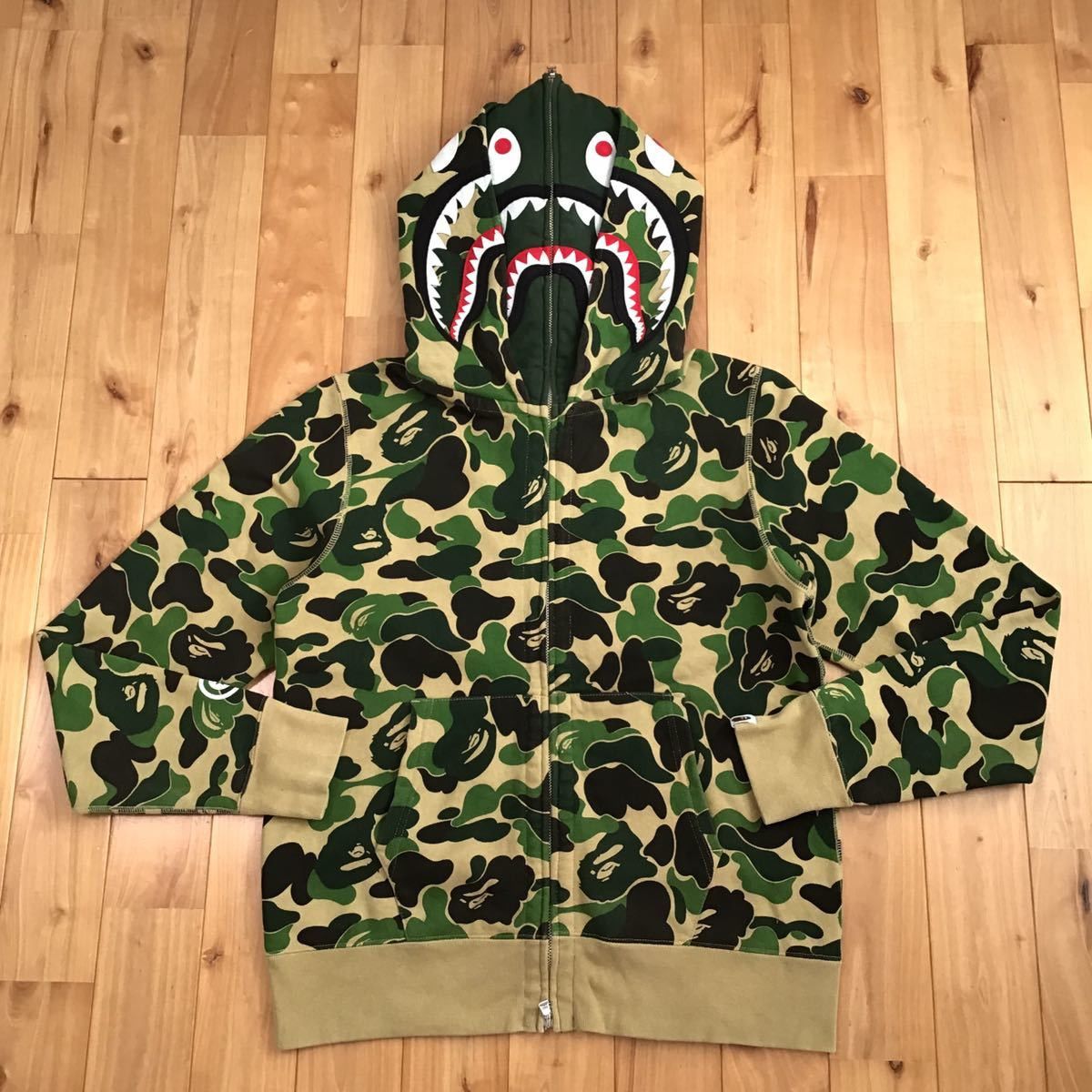 Bape BAPE Double shark full zip hoodie ABC camo green ape | Grailed