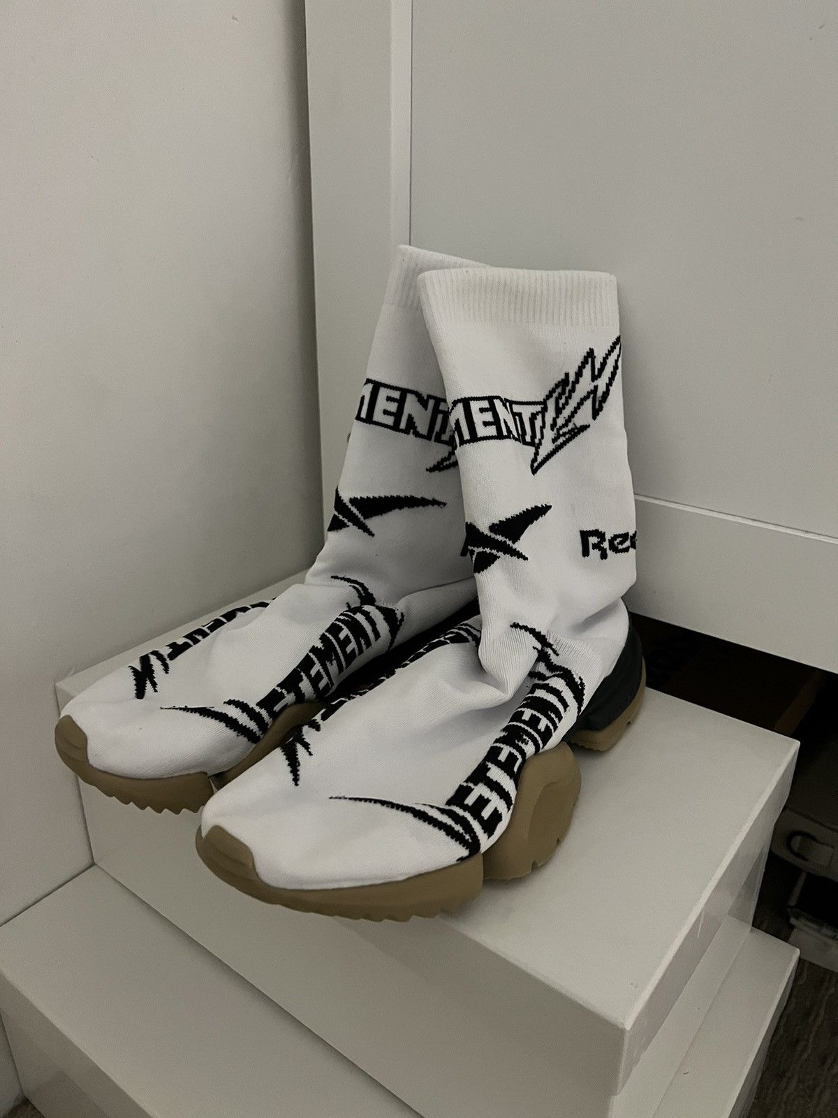 Vetements x Reebok White Metal Logo Sock Trainers | Grailed