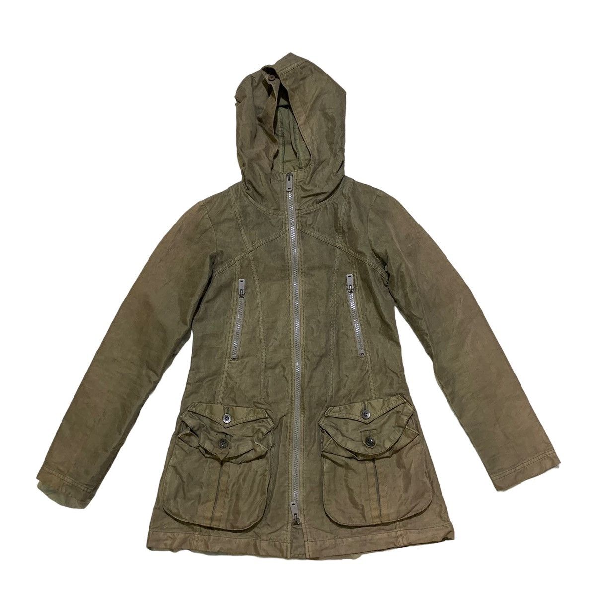 Diesel × Waxed Sun faded Diesel multipocket military style waxed jacket ...