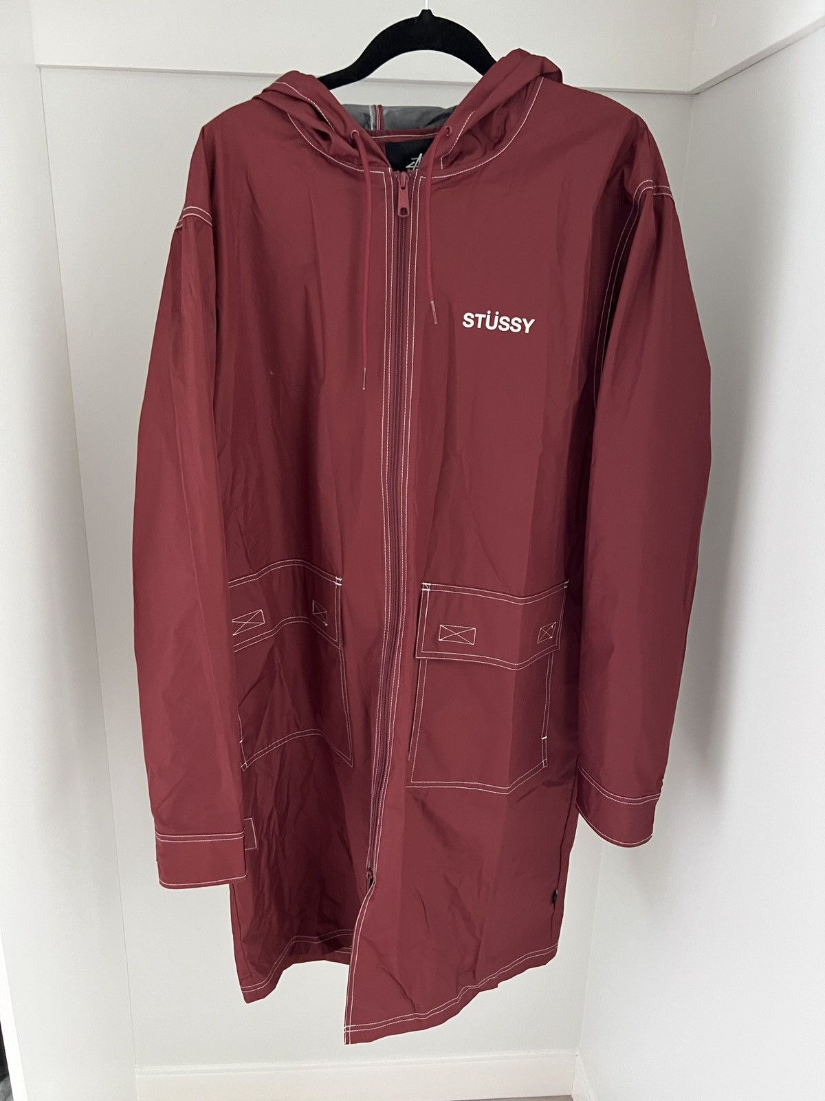 Streetwear × Stussy 🔥 Stussy Burgundy Raincoat | Grailed