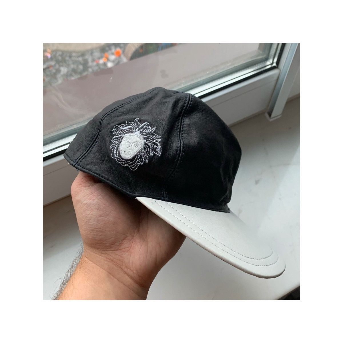 Leather ⚪️ Gianni Versace Cap Medusa Black White Vintage 90s Logo | Grailed
