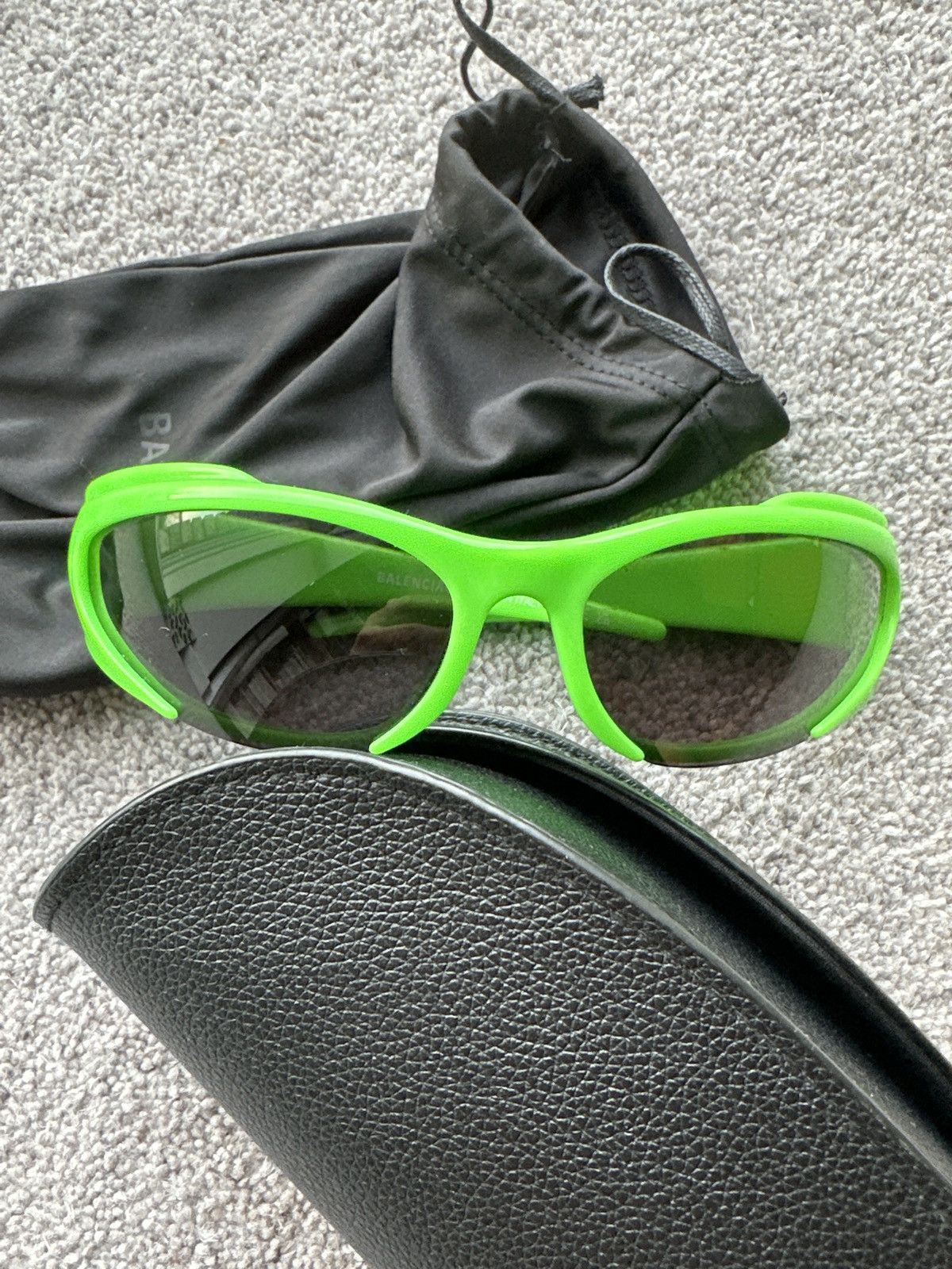 Balenciaga REVERSE XPANDER RECTANGLE SUNGLASSES IN FLUO GREEN | Grailed