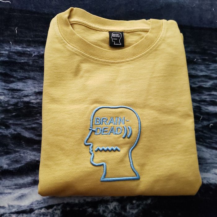 Brain Dead LOGO HEAD EMBROIDERED HEAVYWEIGHT T-SHIRT - YELLOW | Grailed