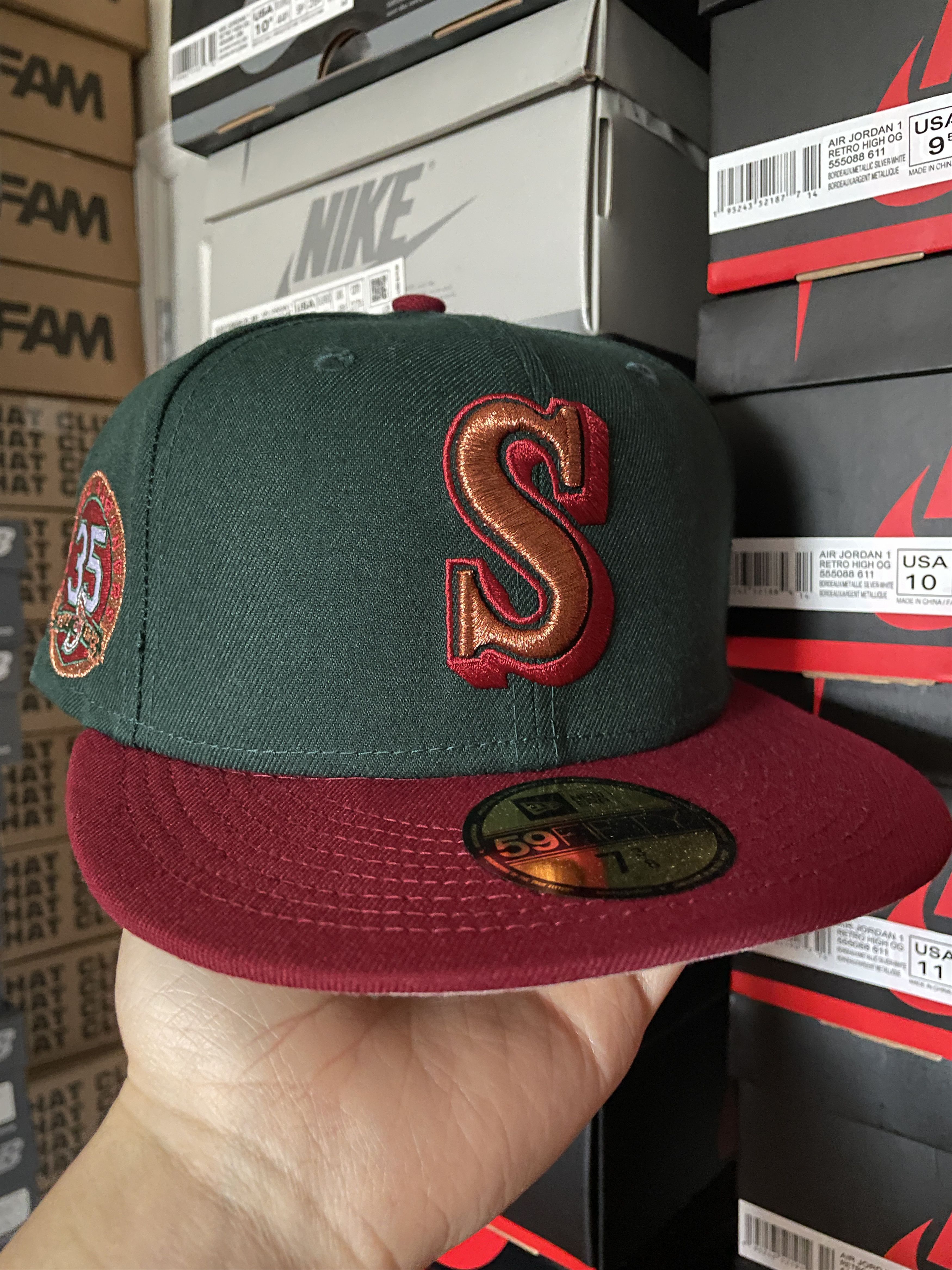 Hat × MLB × New Era Green Red Seattle Mariners 7 3/8 Sonics Two 2 Tone ...